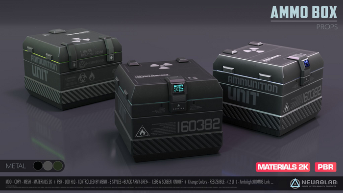 Second Life Marketplace - AMMO BOX (FATPACK + PBR) [NeurolaB Inc.] Cyber Cyberpunk Sci-fi